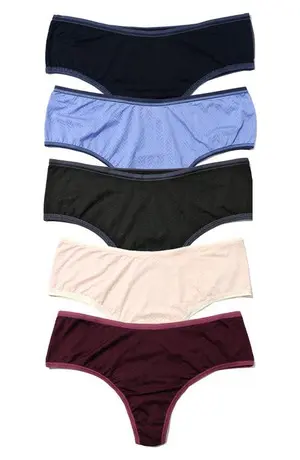 Hanky Panky Movecalm™ Assorted 5-pack High Rise Thongs - Blck/clwt/pearl/brry/plum