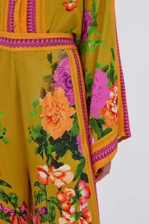 RAISHMA Viscose Floral Wide-leg Trousers - Green