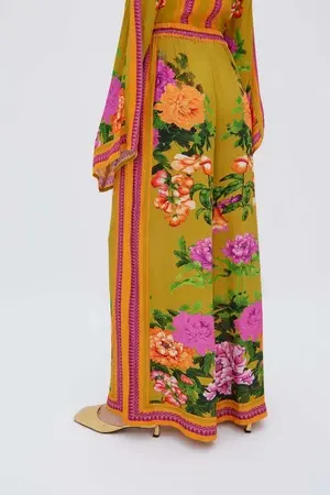 RAISHMA Viscose Floral Wide-leg Trousers - Green