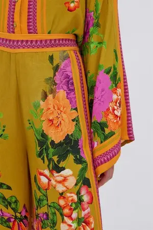 RAISHMA Viscose Floral Wide-leg Trousers - Green