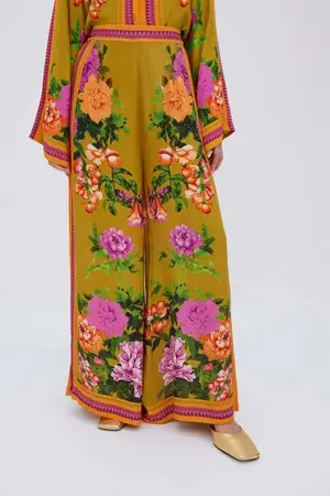 RAISHMA Viscose Floral Wide-leg Trousers - Green