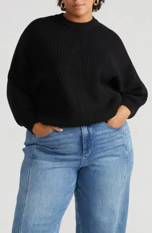 Universal Standard Marguerite Rib Dolman Sleeve Sweater - Black
