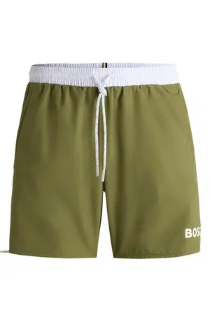 BOSS Starfish Logo Graphic Swim Trunks Medium Green