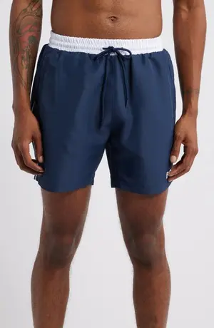 BOSS Starfish Logo Graphic Swim Trunks - Navy