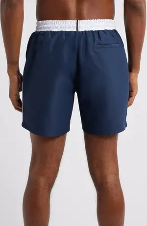 BOSS Starfish Logo Graphic Swim Trunks - Navy