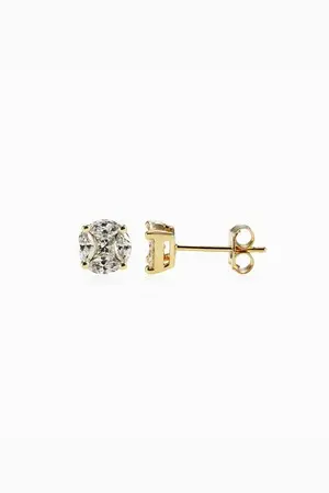 ORADINA 14k Gold Diamond Illusion Stud Earrings - Yellow Gold - Diamonds