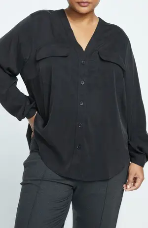 Universal Standard Cupro Blend Button-up Shirt - Black