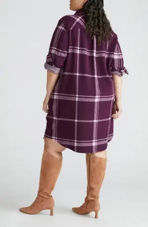 Universal Standard Long Sleeve Check Flannel Shirtdress - Oversized Burgundy Check