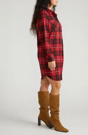 Universal Standard Long Sleeve Check Flannel Shirtdress - Ridge Brew Red Plaid