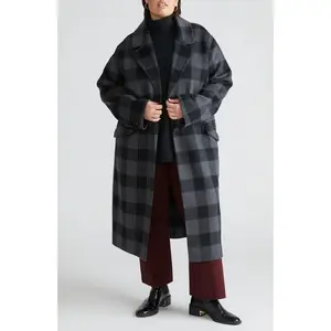 Universal Standard Belted Wool-blend Coat - Black/grey Plaid