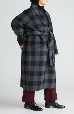 Universal Standard Belted Wool-blend Coat - Black/grey Plaid