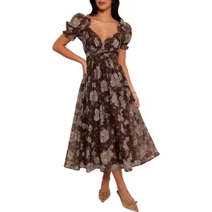 PETAL & PUP Farryn Floral Midi Dress - Brown/grey