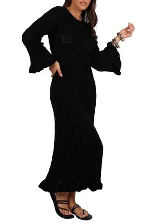 PETAL & PUP Colter Ribbed Maxi Sweater Dress - Black