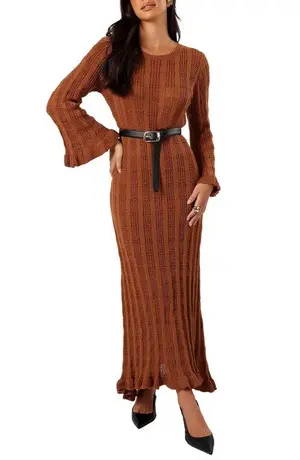 PETAL & PUP Colter Ribbed Maxi Sweater Dress - Bronze