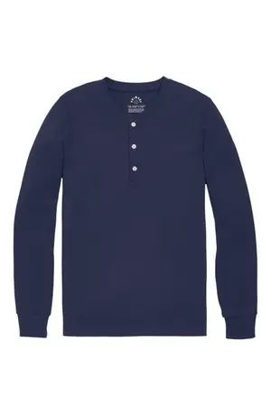 PRIMARY Unisex Fit Organic Long Sleeve Henley Pj Top Navy