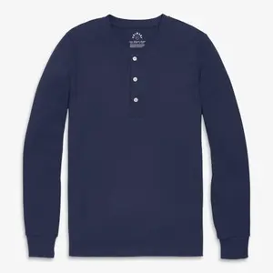 PRIMARY Unisex Fit Organic Long Sleeve Henley Pj Top Navy