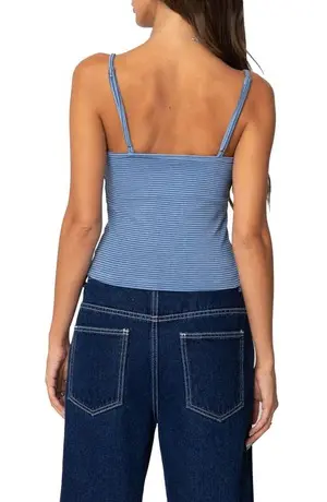 EDIKTED Stripe Henley Camisole - Blue