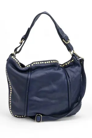 BOLSA NOVA Anna Hobo Bag With Distressed Leather And Studs - Navy