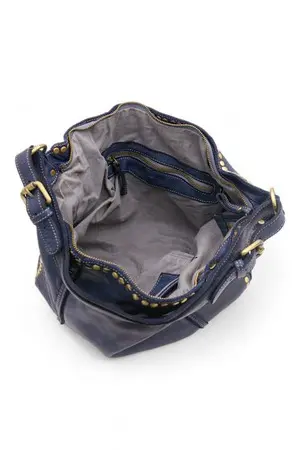 BOLSA NOVA Anna Hobo Bag With Distressed Leather And Studs - Navy