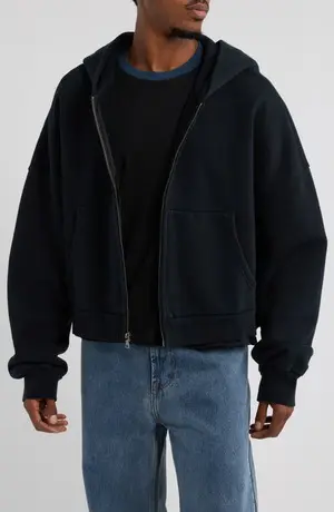 ELWOOD Oversized Rectangle Zip Hoodie - Black Ink