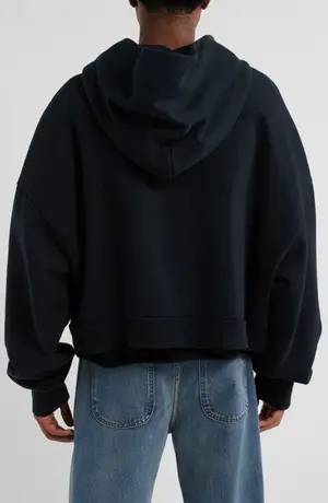 ELWOOD Oversized Rectangle Zip Hoodie - Black Ink
