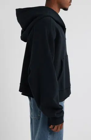 ELWOOD Oversized Rectangle Zip Hoodie - Black Ink