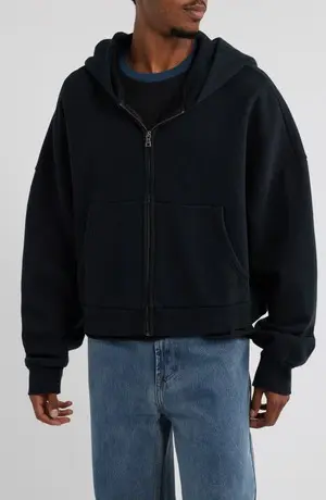 ELWOOD Oversized Rectangle Zip Hoodie - Black Ink