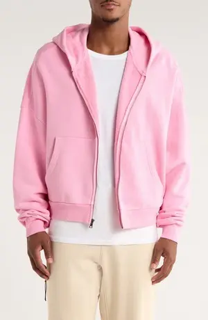 ELWOOD Oversized Rectangle Zip Hoodie - Pink