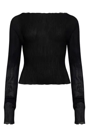 Lioness Ford Long Sleeve Plissé Top - Onyx