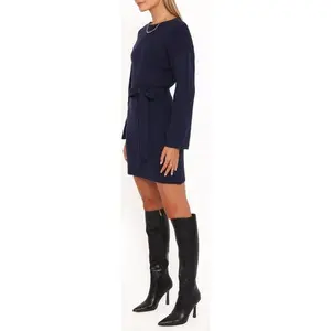 PETAL & PUP Lucca Long Sleeve Mini Sweater Dress - Navy