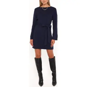 PETAL & PUP Lucca Long Sleeve Mini Sweater Dress - Navy