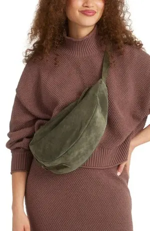 THE SAK Tess Large Crochet Sling Bag - Moss Suede