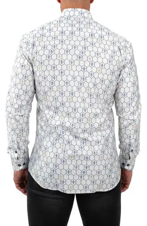 MACEOO Fibonacci Bumblegon Contemporary Fit Button-up Shirt - White