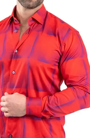 MACEOO Fibonacci Tile Print Contemporary Fit Button-up Shirt - Red