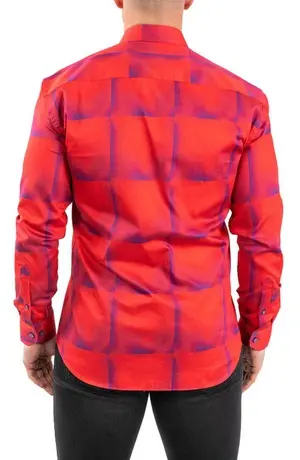 MACEOO Fibonacci Tile Print Contemporary Fit Button-up Shirt - Red