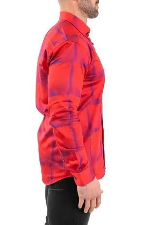 MACEOO Fibonacci Tile Print Contemporary Fit Button-up Shirt - Red