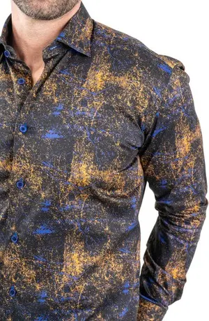 MACEOO Fibonacci Galaxysplash Contemporary Fit Button-up Shirt - Black