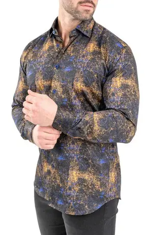 MACEOO Fibonacci Galaxysplash Contemporary Fit Button-up Shirt - Black