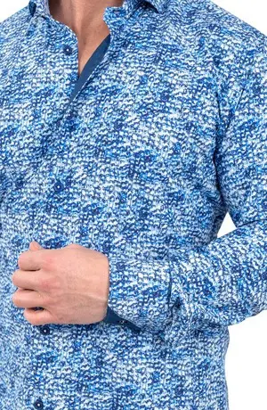 MACEOO Einstein Stretchie Cubes Button-up Shirt - Blue
