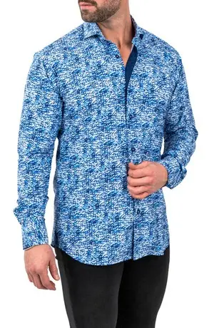 MACEOO Einstein Stretchie Cubes Button-up Shirt - Blue