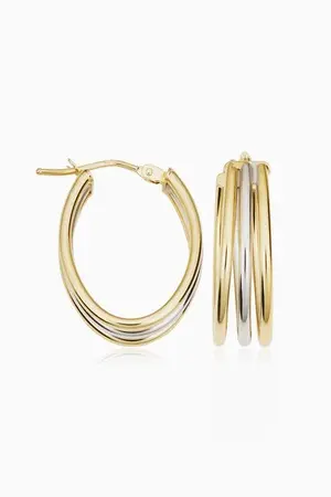 ORADINA 14k Gold Trifecta Hoop Earrings - Two-tone Gold
