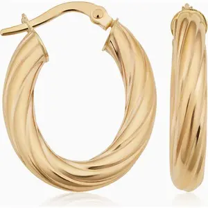 ORADINA 14k Twist Oval Hoop Earrings - Yellow Gold
