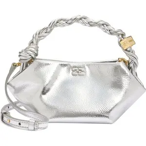 GANNI Ganni Mini Bou Metallic Crossbody Bag Silver