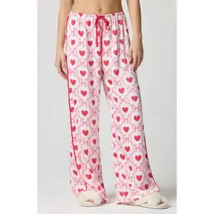FLORENCE BY MILLS Bow Satin Pajama Pants Ribbon Hearts