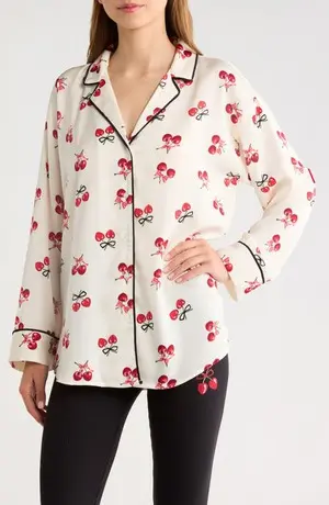 FLORENCE BY MILLS Dream Satin Pajama Shirt - Jet Stream Cherry