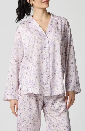 FLORENCE BY MILLS Dream Satin Pajama Shirt - Lavender Bouquet