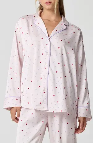 FLORENCE BY MILLS Dream Satin Pajama Shirt - Multi Heart
