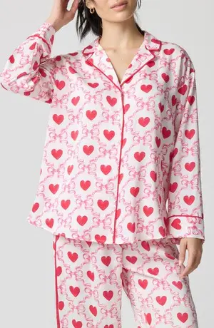 FLORENCE BY MILLS Dream Satin Pajama Shirt - Ribbon Hearts