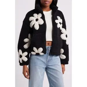 THREAD & SUPPLY High Pile Fleece Floral Jacket - Black