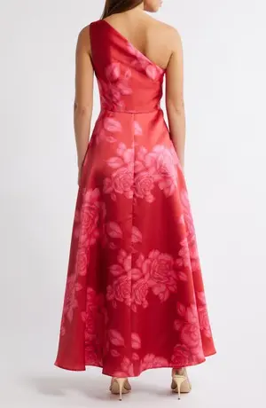 HUTCH Floral One-shoulder Satin Gown